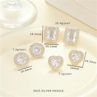 China Wholesale 14K Gold Plated Brass Earring Trendy Inlaid Zircon Heart Square Round Shape Stud Earrings for Women for sale