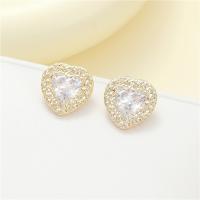China Wholesale 14K Gold Plated Brass Earring Trendy Inlaid Zircon Heart Square Round Shape Stud Earrings for Women for sale