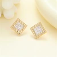 China Jiexing Trendy Waffle Earrings 5A Zircon High Quality Women Earrings Square S925 Silver Needle Stud Earrings for sale