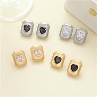 China Wholesale Korean Style Trendy Brushed Effect Brass Square Heart CZ Stud Earrings High Quality Gold Silver Plating for Women for sale