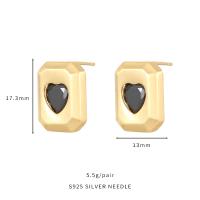China Wholesale Korean Style Trendy Brushed Effect Brass Square Heart CZ Stud Earrings High Quality Gold Silver Plating for Women for sale