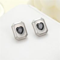 China Wholesale Korean Style Trendy Brushed Effect Brass Square Heart CZ Stud Earrings High Quality Gold Silver Plating for Women for sale