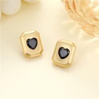 China Wholesale Korean Style Trendy Brushed Effect Brass Square Heart CZ Stud Earrings High Quality Gold Silver Plating for Women for sale