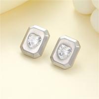 China Wholesale Korean Style Trendy Brushed Effect Brass Square Heart CZ Stud Earrings High Quality Gold Silver Plating for Women for sale