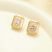 China Wholesale Korean Style Trendy Brushed Effect Brass Square Heart CZ Stud Earrings High Quality Gold Silver Plating for Women for sale