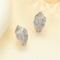 China Hot Selling Fashion Two Tone Plated Feather Hypoallergenic Silver Pin Stud Earrings Women Birthdays Parties Anniversaries Gift for sale