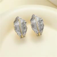 China Hot Selling Fashion Two Tone Plated Feather Hypoallergenic Silver Pin Stud Earrings Women Birthdays Parties Anniversaries Gift for sale