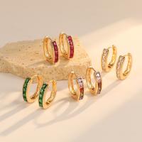 China Wholesale Brass 14K Gold Plated Colorful Zircon Hoop Earring Hot Selling Round Shape Green White CZ Hoop Loop Earrings for Women for sale