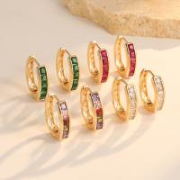 China Wholesale Brass 14K Gold Plated Colorful Zircon Hoop Earring Hot Selling Round Shape Green White CZ Hoop Loop Earrings for Women for sale