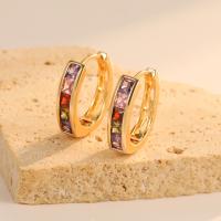 China Wholesale Brass 14K Gold Plated Colorful Zircon Hoop Earring Hot Selling Round Shape Green White CZ Hoop Loop Earrings for Women for sale
