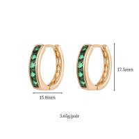 China Wholesale Brass 14K Gold Plated Colorful Zircon Hoop Earring Hot Selling Round Shape Green White CZ Hoop Loop Earrings for Women for sale