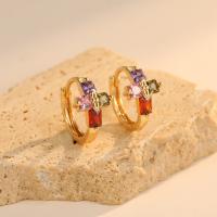 China Hot Selling Fashion Personality Jewelry Earrings Colorful Sparkling Zircon Brass  14K Gold Plated Round Versatile Style for sale