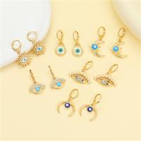 China 14K Gold Enamel Evil Eye Vintage Pearl Sun Moon Micropaved Zircon Statement Huggie Hoop Earrings Jewelry for sale