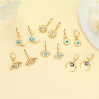 China 14K Gold Enamel Evil Eye Vintage Pearl Sun Moon Micropaved Zircon Statement Huggie Hoop Earrings Jewelry for sale