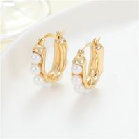 China Fashion Jewelry Lovely Trendy Hoop Loop Earring White Pearl Round Shape Design Earrings for Women for sale