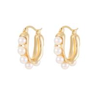 China Fashion Jewelry Lovely Trendy Hoop Loop Earring White Pearl Round Shape Design Earrings for Women for sale