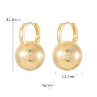 China Round Ball Earring 14K Gold Plate Brass Fashion Design Simple Texture Loop Hoop Earrings Jewelry Design for Women for sale