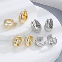 China Popular 14K Gold Plated Brass Teardrop Shaped Zircon Round Huggie Earring Simple Versatile Elegant Women's Jewelry Hoop Earrings for sale
