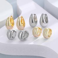 China Popular 14K Gold Plated Brass Teardrop Shaped Zircon Round Huggie Earring Simple Versatile Elegant Women's Jewelry Hoop Earrings for sale