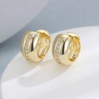 China Popular 14K Gold Plated Brass Teardrop Shaped Zircon Round Huggie Earring Simple Versatile Elegant Women's Jewelry Hoop Earrings for sale