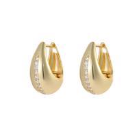 China Popular 14K Gold Plated Brass Teardrop Shaped Zircon Round Huggie Earring Simple Versatile Elegant Women's Jewelry Hoop Earrings for sale