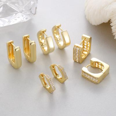 China European and American 14K Gold Geometric Three Dimensional square Ear Buckle Earrings Women's Atmospheric Earrings Niche Design for sale
