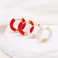 China New Colorful Enamel Fashion Jewelry Earrings Holiday Style Brass 18K Gold Plated Red and White Enamel Women's Hoop Earring for sale
