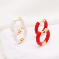 China New Colorful Enamel Fashion Jewelry Earrings Holiday Style Brass 18K Gold Plated Red and White Enamel Women's Hoop Earring for sale