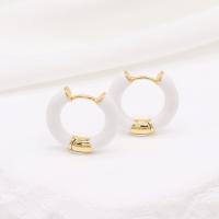 China New Colorful Enamel Fashion Jewelry Earrings Holiday Style Brass 18K Gold Plated Red and White Enamel Women's Hoop Earring for sale
