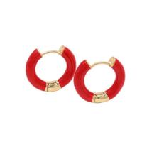 China New Colorful Enamel Fashion Jewelry Earrings Holiday Style Brass 18K Gold Plated Red and White Enamel Women's Hoop Earring for sale
