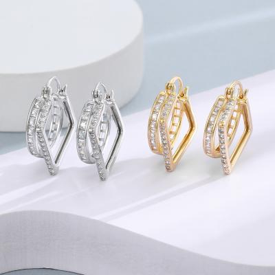 China Wholesale Brass 14K Gold Sliver Post Zircon Ear Hoop Earring Hot Selling Round Shape White CZ Hoop Earrings for Women Jewelry for sale