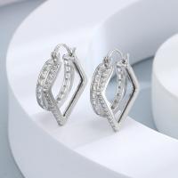 China Wholesale Brass 14K Gold Sliver Post Zircon Ear Hoop Earring Hot Selling Round Shape White CZ Hoop Earrings for Women Jewelry for sale