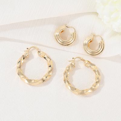China Fashion High Quality Brass 14K Gold Plated Large Twisted Hoop Earrings for sale