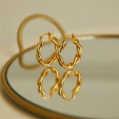 China Unique Design 14K Gold Plated Big Twisted Round Shape Hoop Earrings for sale