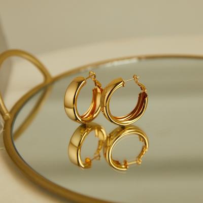 China Fashion Hip Hop Jewelry Earring Brass 14K Plated Real Gold Exaggerated Large Round Smooth Surface Hoop Earrings for sale