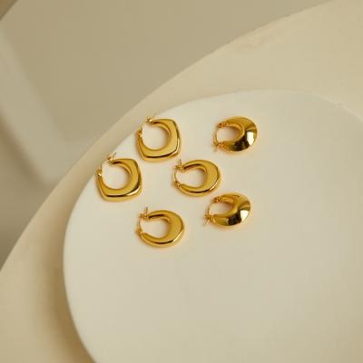 China Fashion Design 14K Gold Plated Geometric Semi Circular Female Minimalist Smooth U Shaped Earrings Hoop Earrings for sale