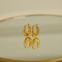 China Fashion Design 14K Gold Plated Geometric Semi Circular Female Minimalist Smooth U Shaped Earrings Hoop Earrings for sale