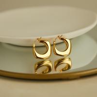 China Fashion Design 14K Gold Plated Geometric Semi Circular Female Minimalist Smooth U Shaped Earrings Hoop Earrings for sale