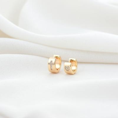 China Wholesale Fashion 14K Gold Plated Jewelry Hoop Earrings With Round Zircon Cross and Heart Patterns Huggie Earring for sale