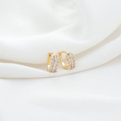 China New Design 14K Gold Plated Inlaid Zircon Huggie Hoop Earrings for sale