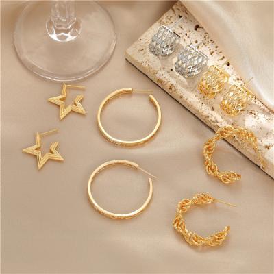 China 14K Gold-Plated Earring Zircon Large Hoop Earrings 925 Silver Needle Five-Pointed Star Twist Earrings for Women for sale