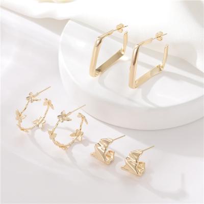 China Wholesale Fashion Brass 14K Gold S925 Silver Needle Earrings Butterfly Irregular Earrings Square Earrings for sale