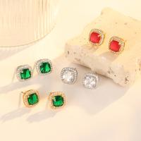 China Hot Selling 18K Gold Plated Fashion Temperament Sugar Cube Zircon Dubai Earring Silver Post Women's Jewelry Studs Earrings for sale