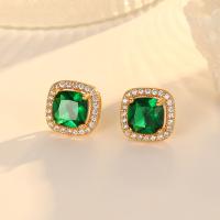 China Hot Selling 18K Gold Plated Fashion Temperament Sugar Cube Zircon Dubai Earring Silver Post Women's Jewelry Studs Earrings for sale