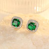 China Hot Selling 18K Gold Plated Fashion Temperament Sugar Cube Zircon Dubai Earring Silver Post Women's Jewelry Studs Earrings for sale