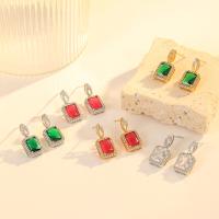 China Hot Selling Retro Temperament Square Red Green Transparent Zircon Studs Earring High Grade Gemstone Women's Jewelry Earrings for sale