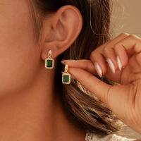 China Hot Selling Retro Temperament Square Red Green Transparent Zircon Studs Earring High Grade Gemstone Women's Jewelry Earrings for sale