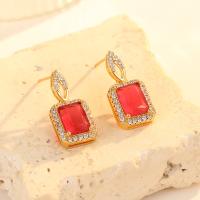 China Hot Selling Retro Temperament Square Red Green Transparent Zircon Studs Earring High Grade Gemstone Women's Jewelry Earrings for sale