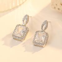 China Hot Selling Retro Temperament Square Red Green Transparent Zircon Studs Earring High Grade Gemstone Women's Jewelry Earrings for sale