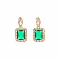 China Hot Selling Retro Temperament Square Red Green Transparent Zircon Studs Earring High Grade Gemstone Women's Jewelry Earrings for sale